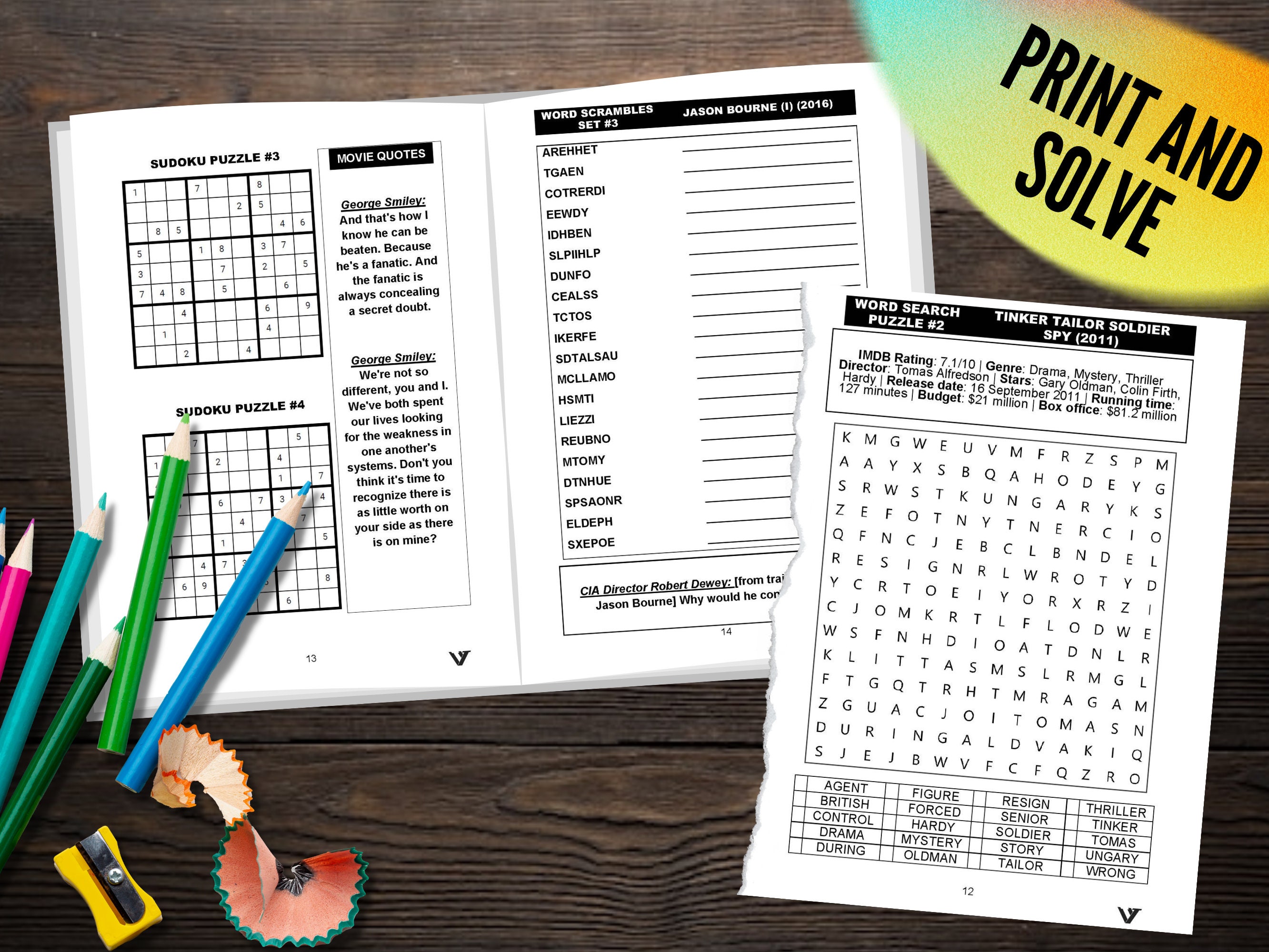 100 Spy Movie Puzzle Vol. 2, Word Search, Word Scramble, Missing Vowel ...
