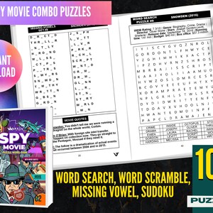 100 Spy Movie Puzzle Vol. 2, Word Search, Word Scramble, Missing Vowel ...