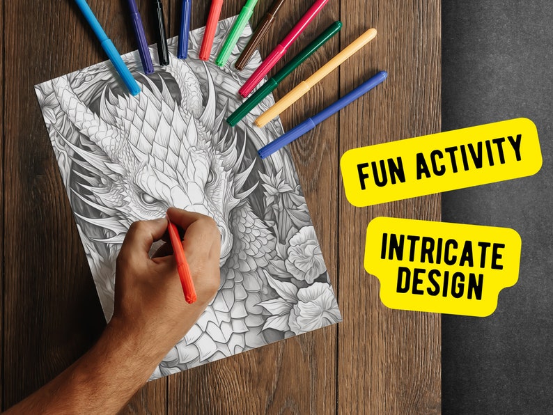 Magical Dragon in Mystical Forest: 50 Page Coloring Book. Color the ...