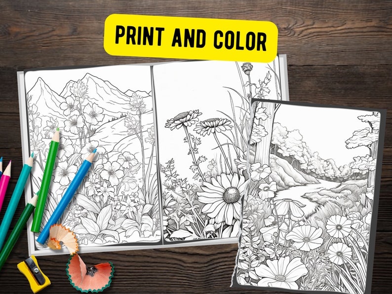 50 Wildflowers Coloring Pages Printable PDF, Nature Coloring Book ...