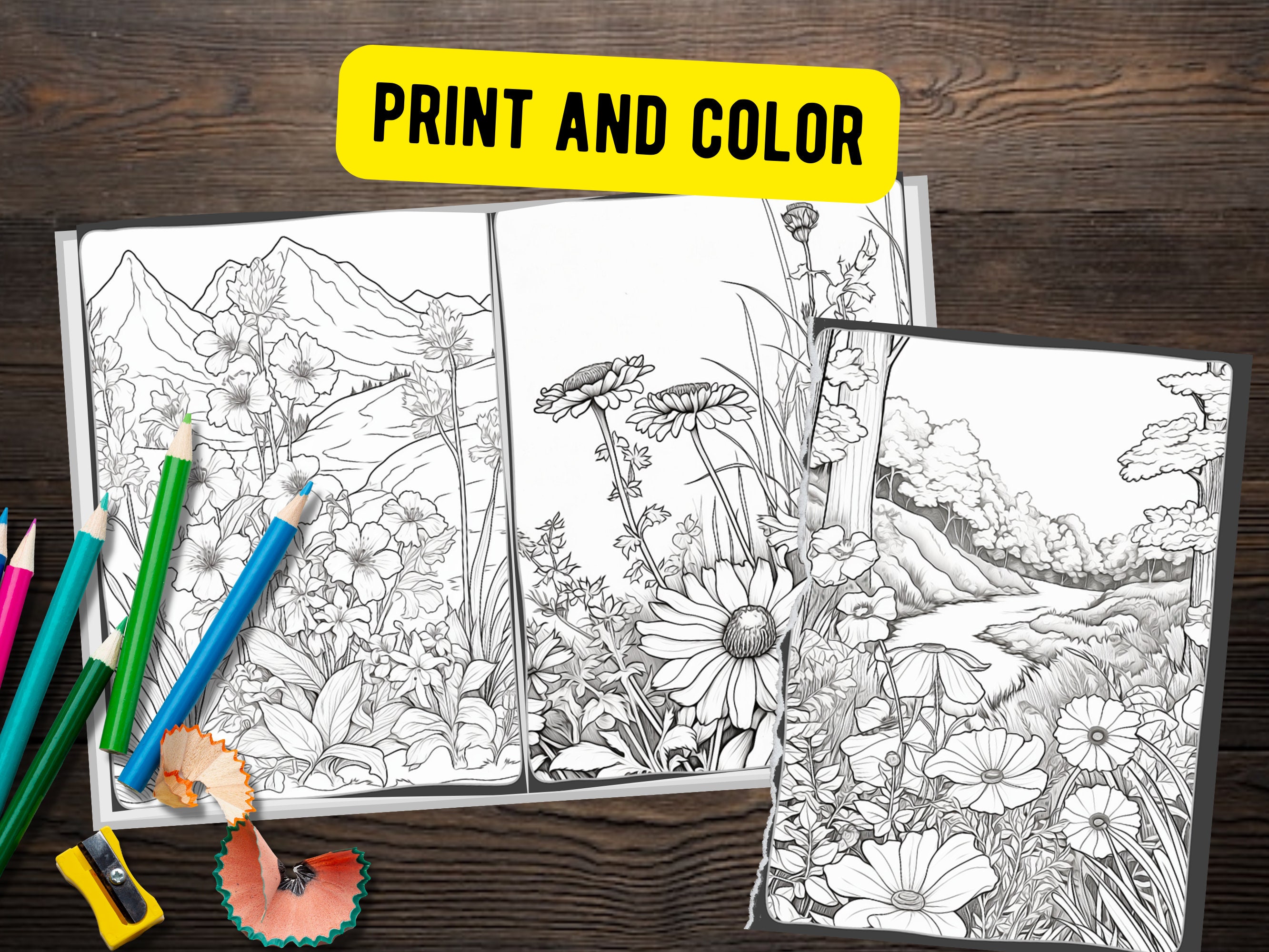 50 Wildflowers Coloring Pages Printable PDF, Nature Coloring Book ...