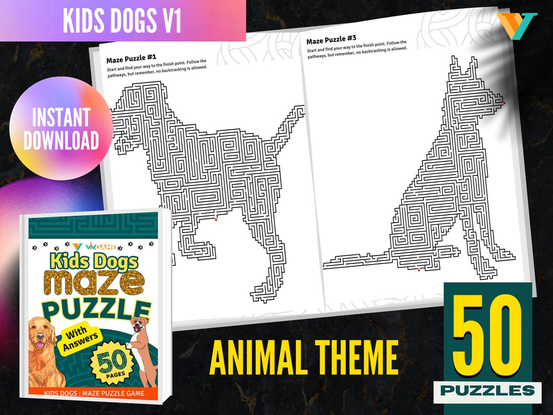 50 Pages Cute Dogs Maze Puzzle Game With Answers, Instant Download ...