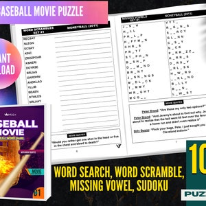100 Baseball Movie Puzzle Printable PDF, Instant Download Word Search ...