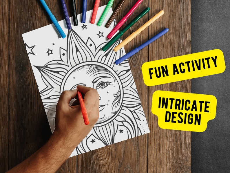 Sun Moon Stars Coloring 50 Pages, Instant Digital Download Printable ...