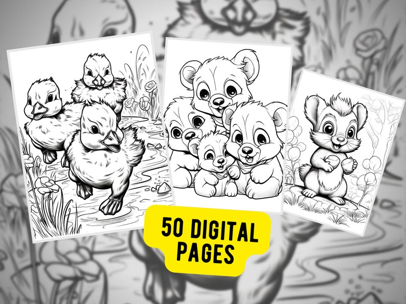 50 Cute Animal Coloring Pages Vol: 4, Kids Coloring Book, Gifts for ...