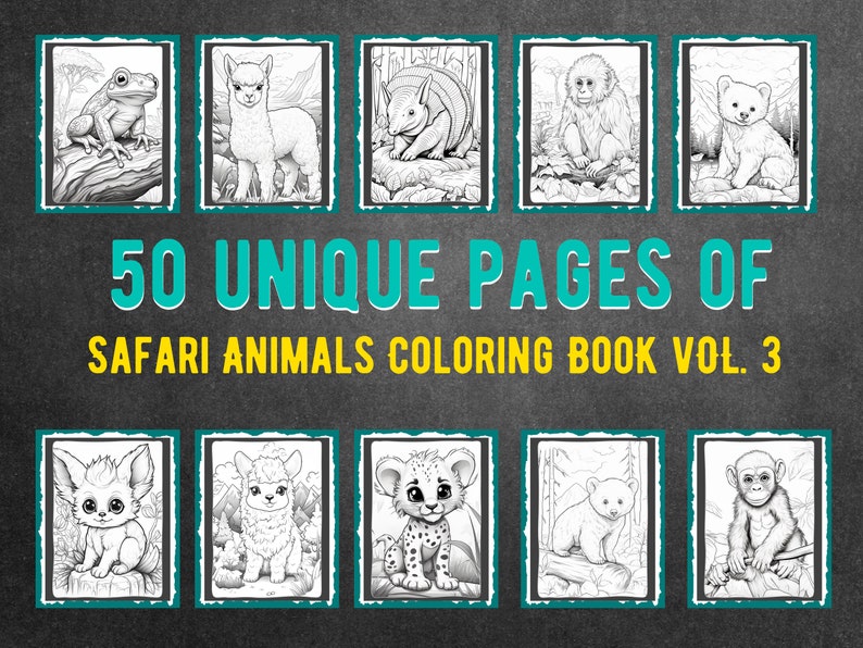 50 Safari Wild Animals Coloring Pages, Instant Download, Wildlife ...