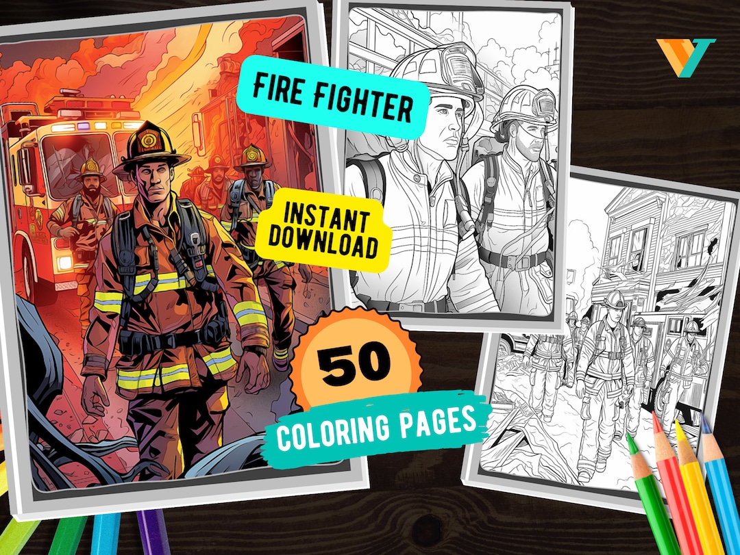 50 Firefighter Coloring Pages, Printable PDF Instant Download ...