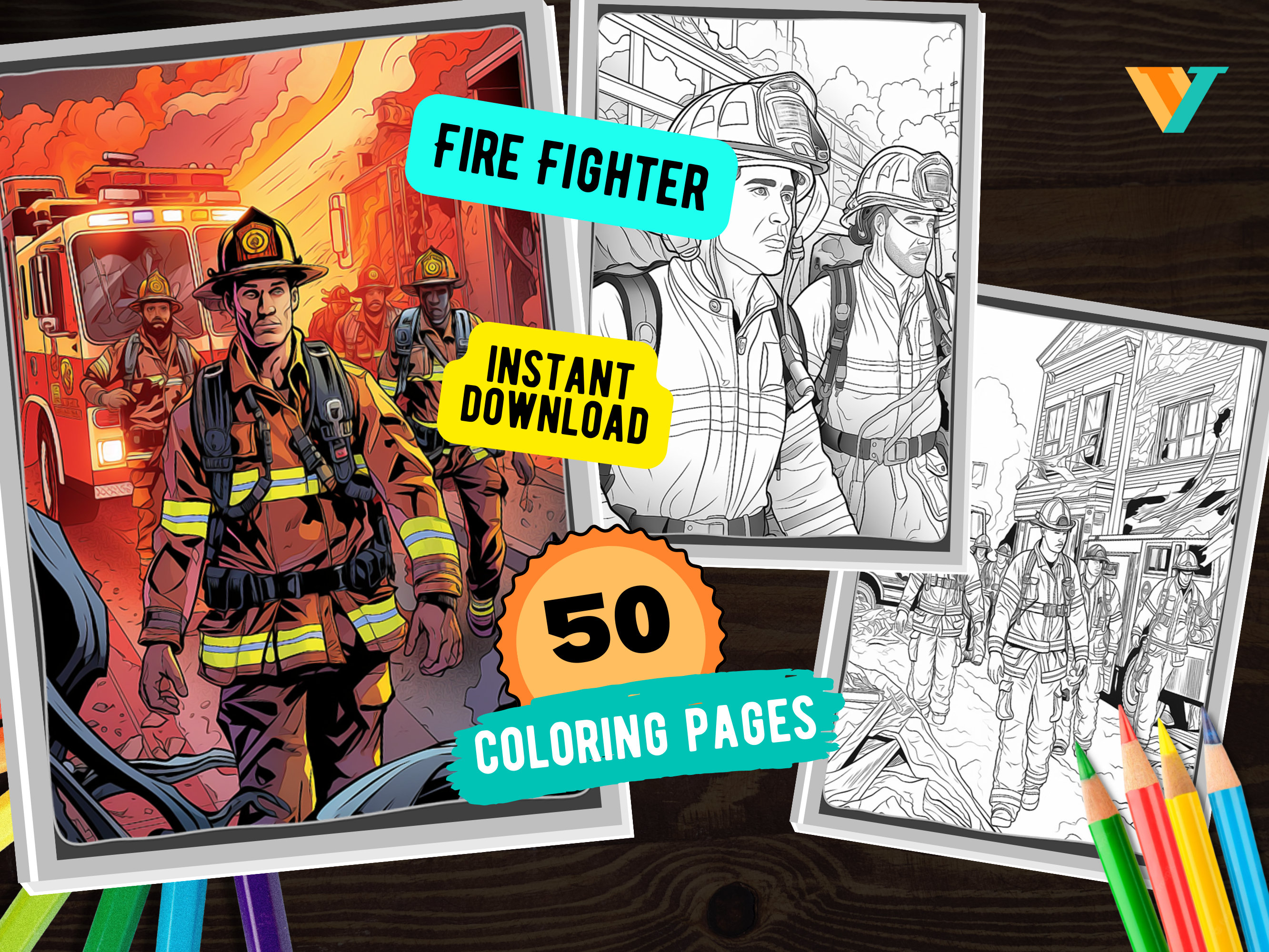 50 Firefighter Coloring Pages, Printable PDF Instant Download ...
