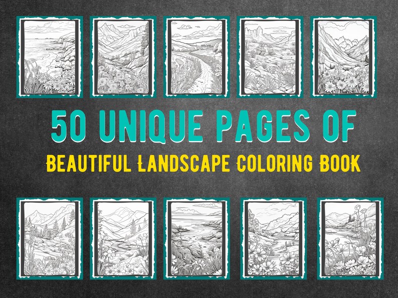 50 Beautiful Landscape Coloring Pages, Instant Download, Nature ...