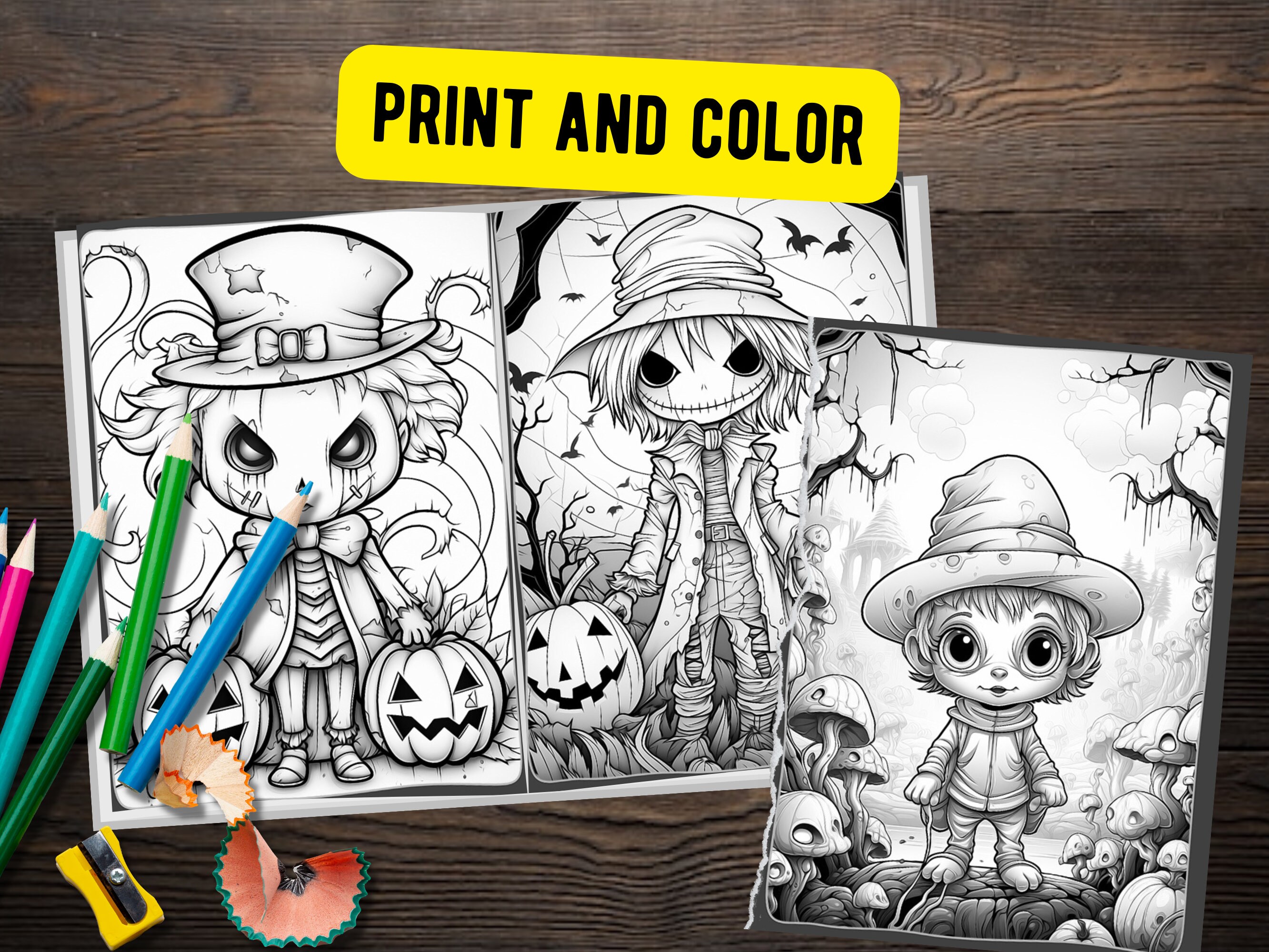 50 Vintage Halloween Grayscale Coloring Pages, Instant Digital Download ...