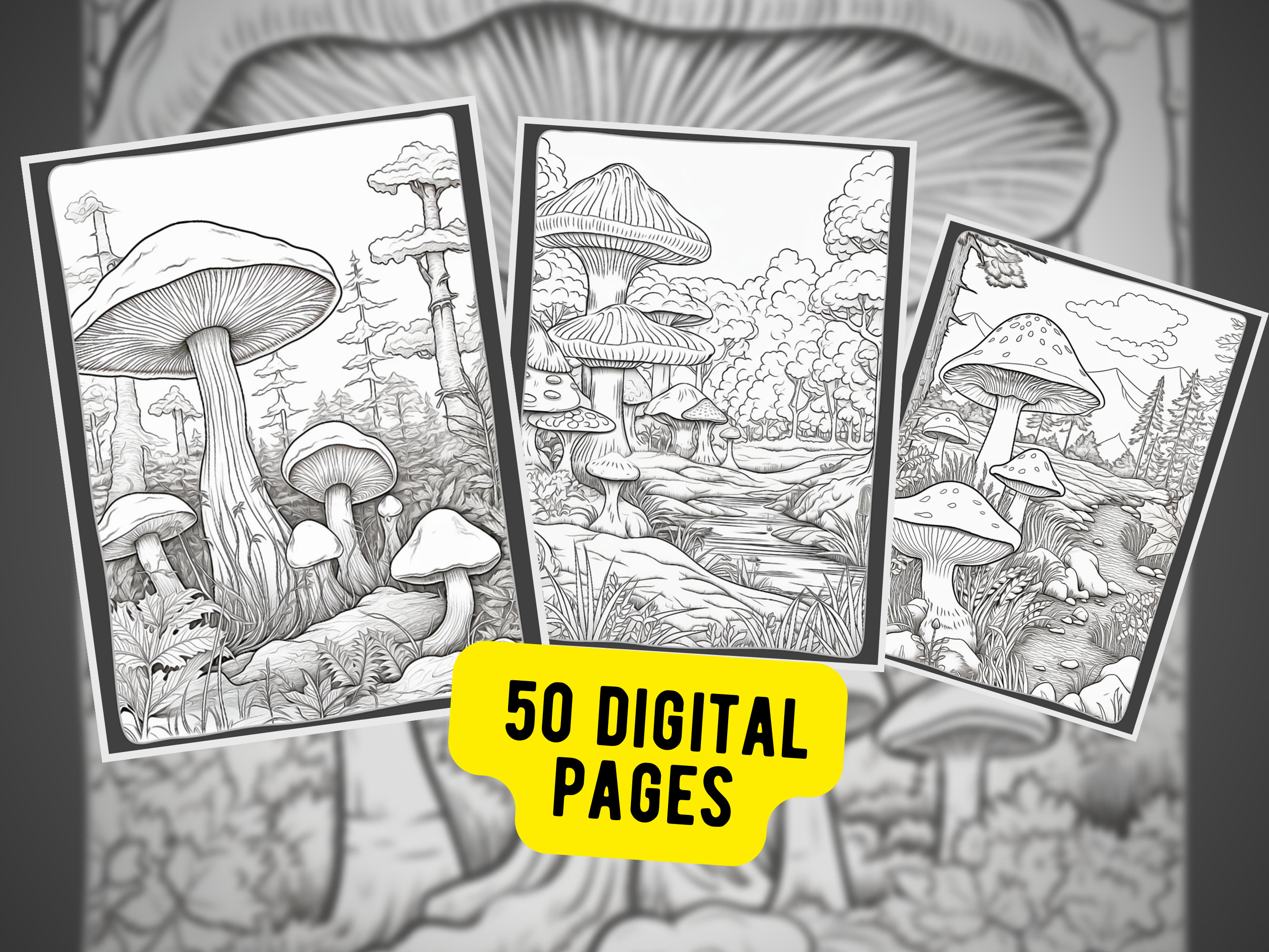 50 Wild Mushrooms Coloring Pages Printable PDF, Nature Coloring Book ...