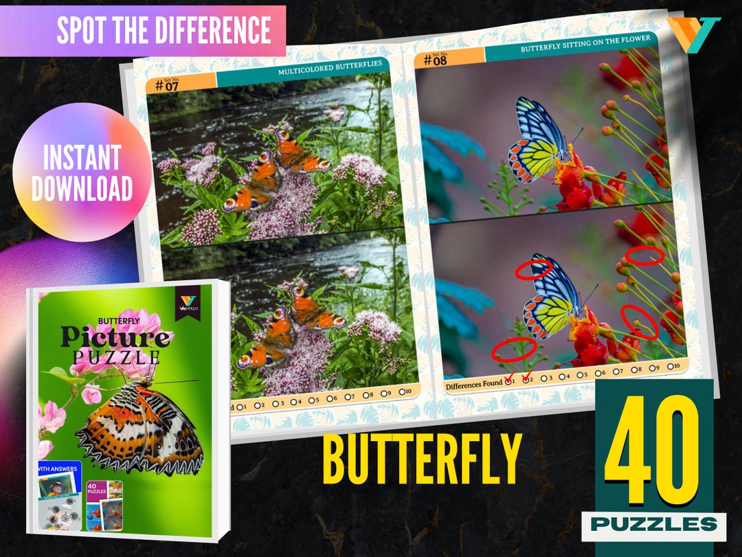 40 Butterfly Spot the Difference Activity Pages, Printable Game ...
