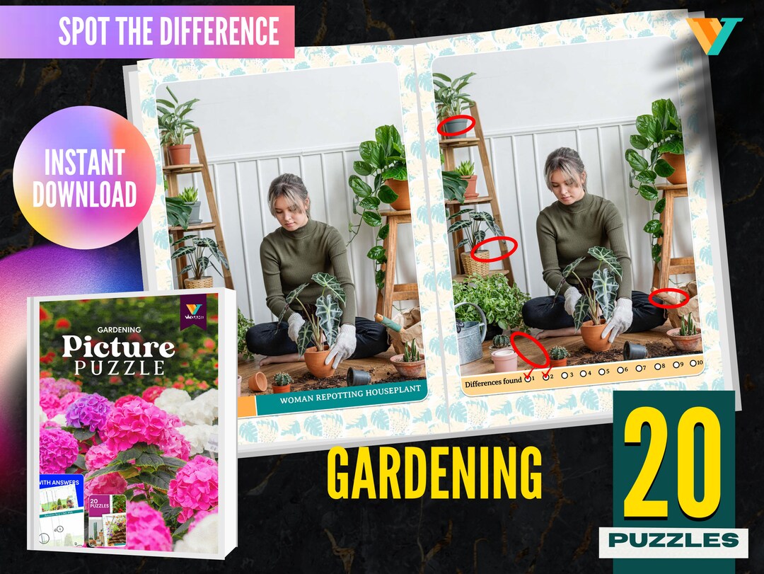 20 Gardening Spot the Difference Printable PDF Pages, Instant Download ...