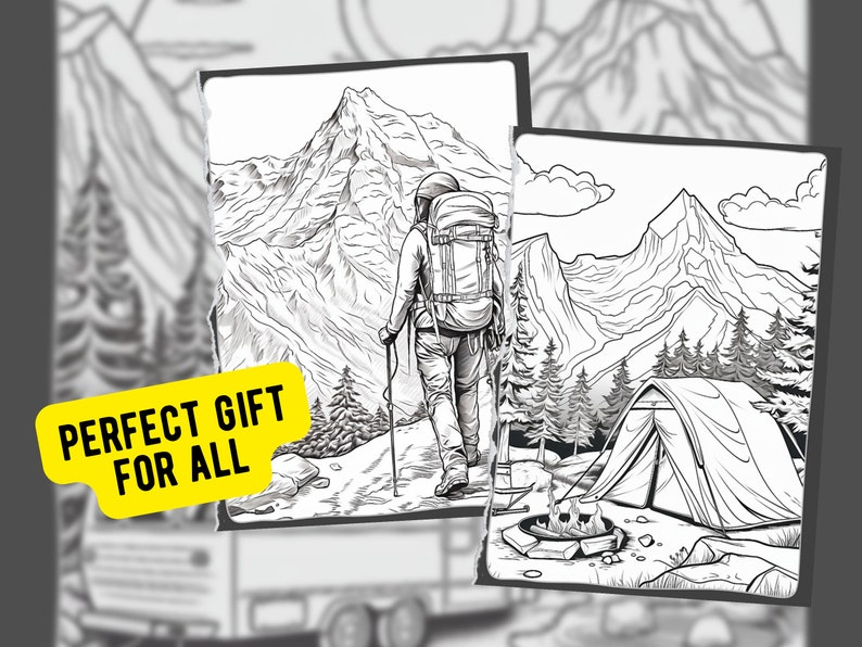 50 Camping Trip Adventure Coloring Pages Printable PDF, Hiking Coloring ...