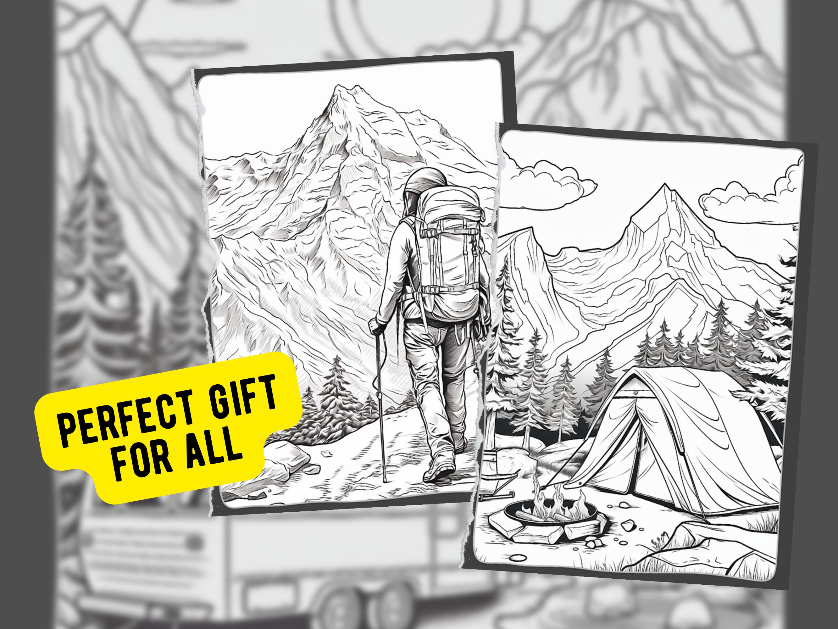 50 Camping Trip Adventure Coloring Pages Printable PDF, Hiking Coloring ...