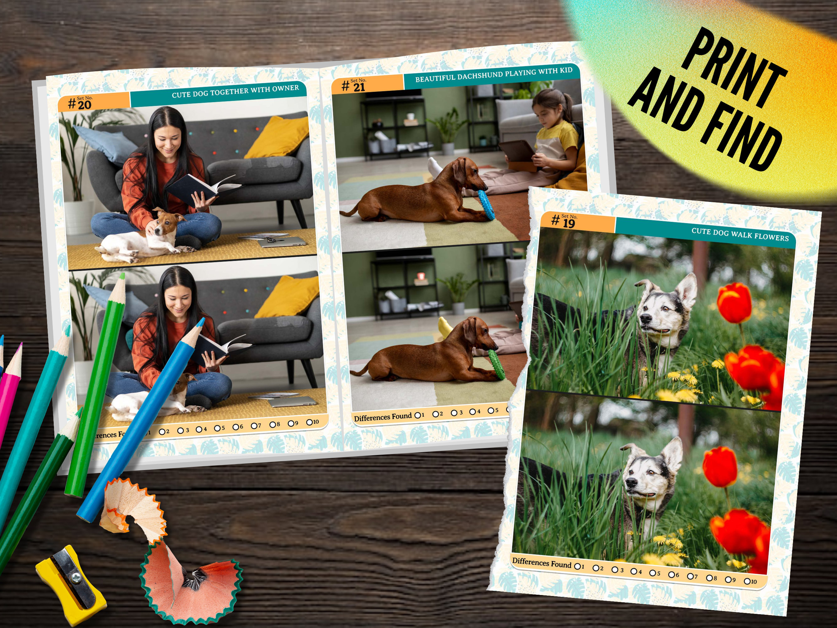 40 Cute Dog Spot the Difference Puzzle Printable PDF File, Doggy Lover ...