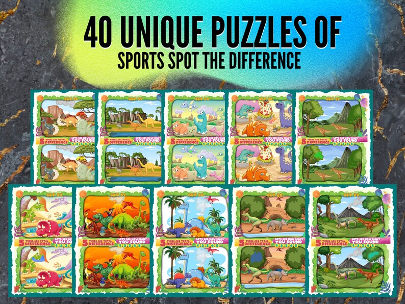 40 Dinosaur Find the Difference Printable PDF Pages, Instant Download ...