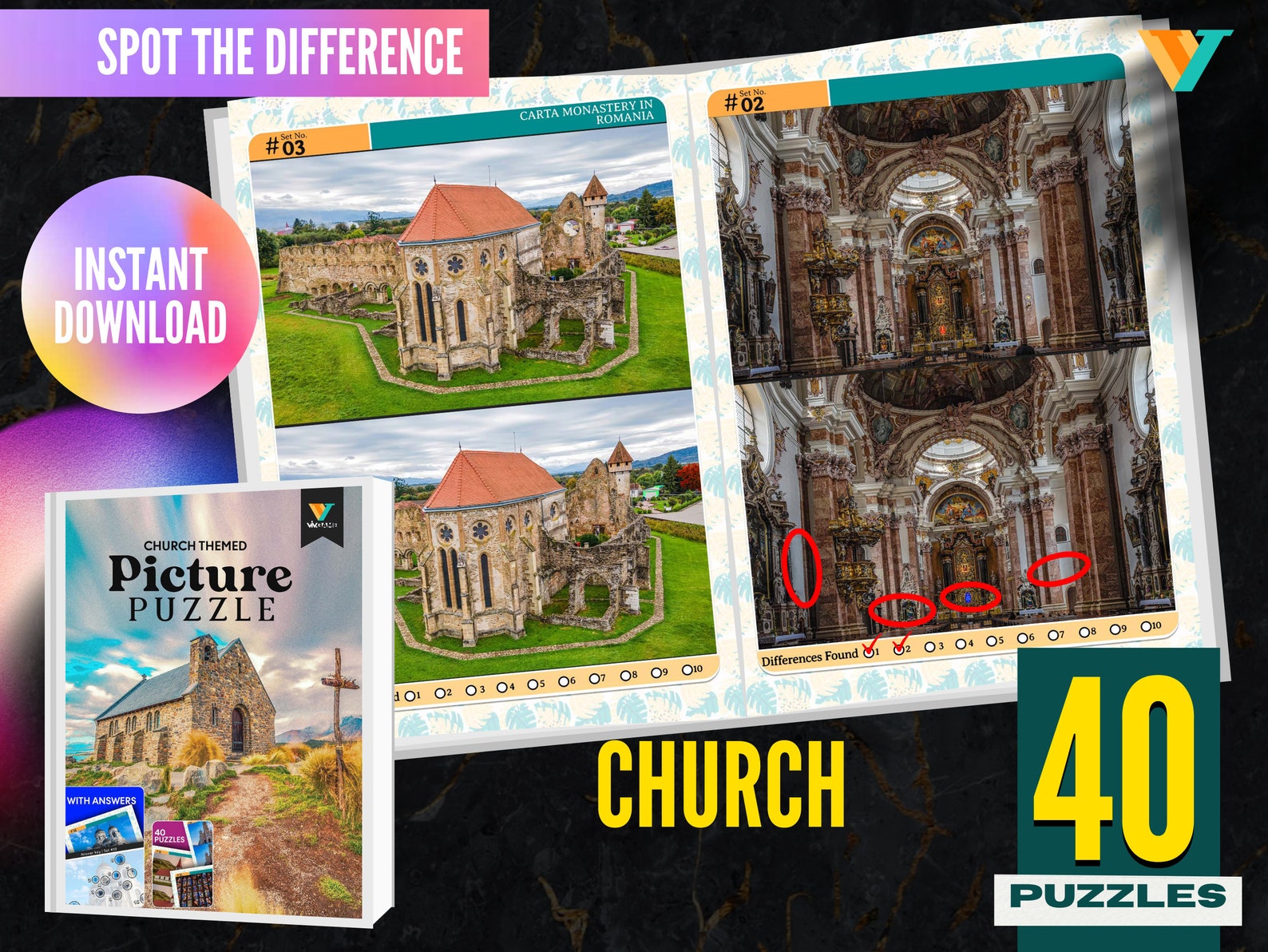 Christian Church Lover Spot the Difference Puzzle Printable PDF, House ...