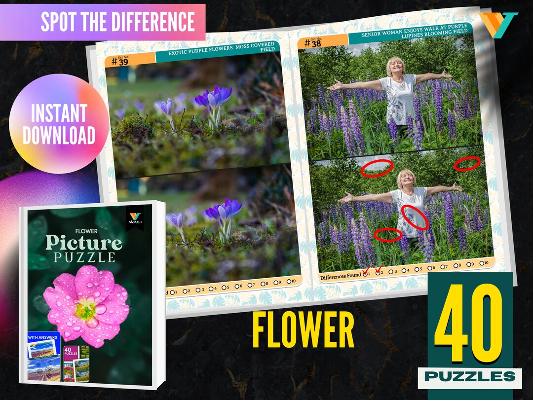 Flower Spot the Difference, Coloring Printable Pages, Love Find the ...