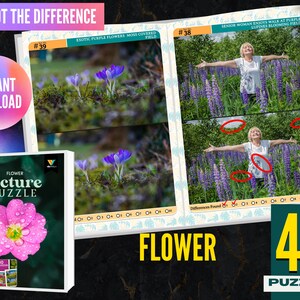 Flower Spot the Difference, Coloring Printable Pages, Love Find the ...