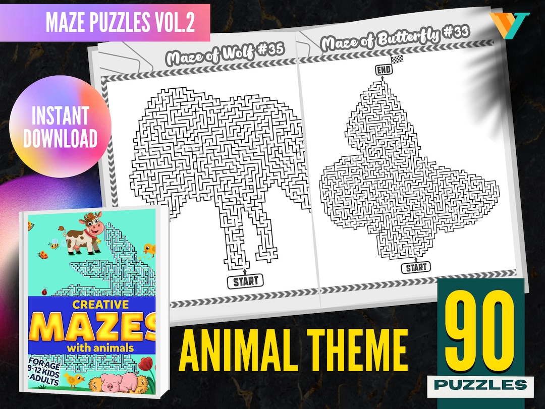 90 Pages of Animal Shaped Mazes Printable PDF for Kids of Ages 8-12 ...