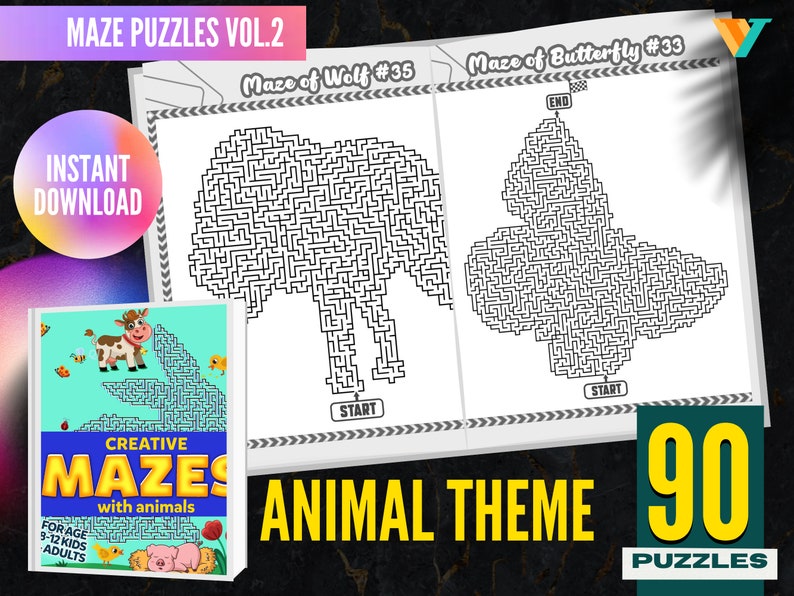 90 Pages of Animal Shaped Mazes Printable PDF for Kids of Ages 8-12 ...