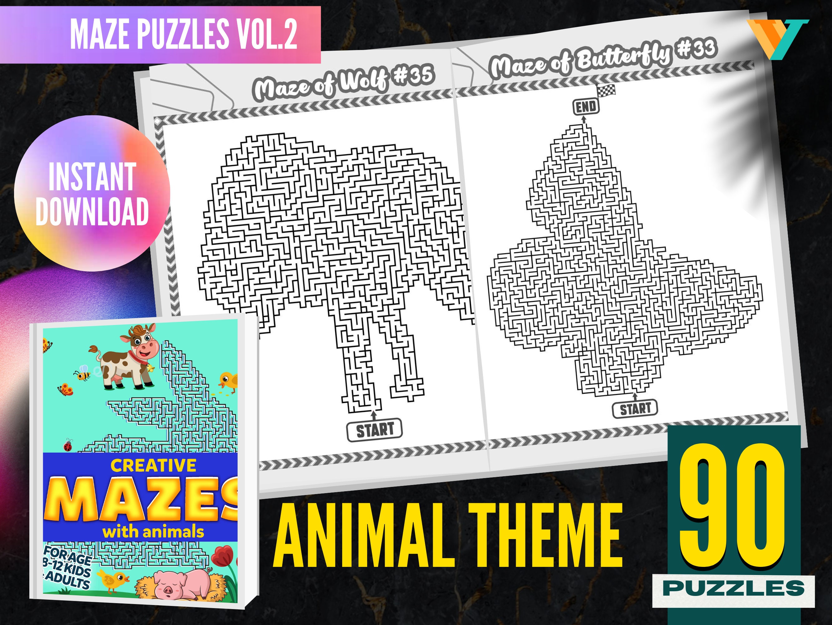 90 Pages of Animal Shaped Mazes Printable PDF for Kids of Ages 8-12 ...