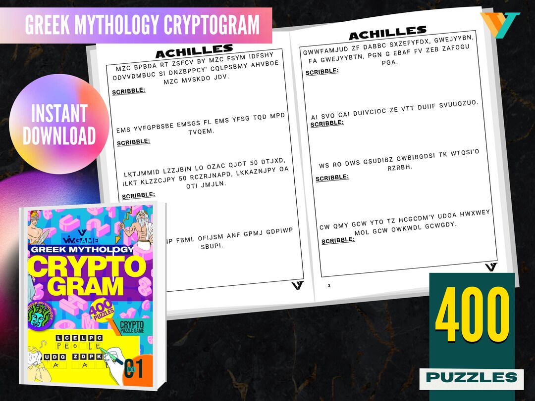 400 Greek Mythology Cryptogram Puzzle Game Vol. 1, Instant Download ...