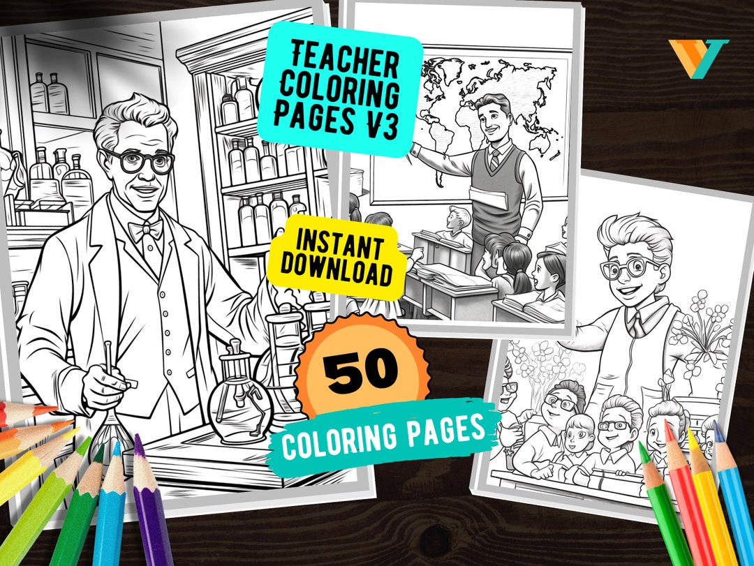 50 Teacher Coloring Pages Vol: 3, Printable PDF Digital Download, Gifts ...