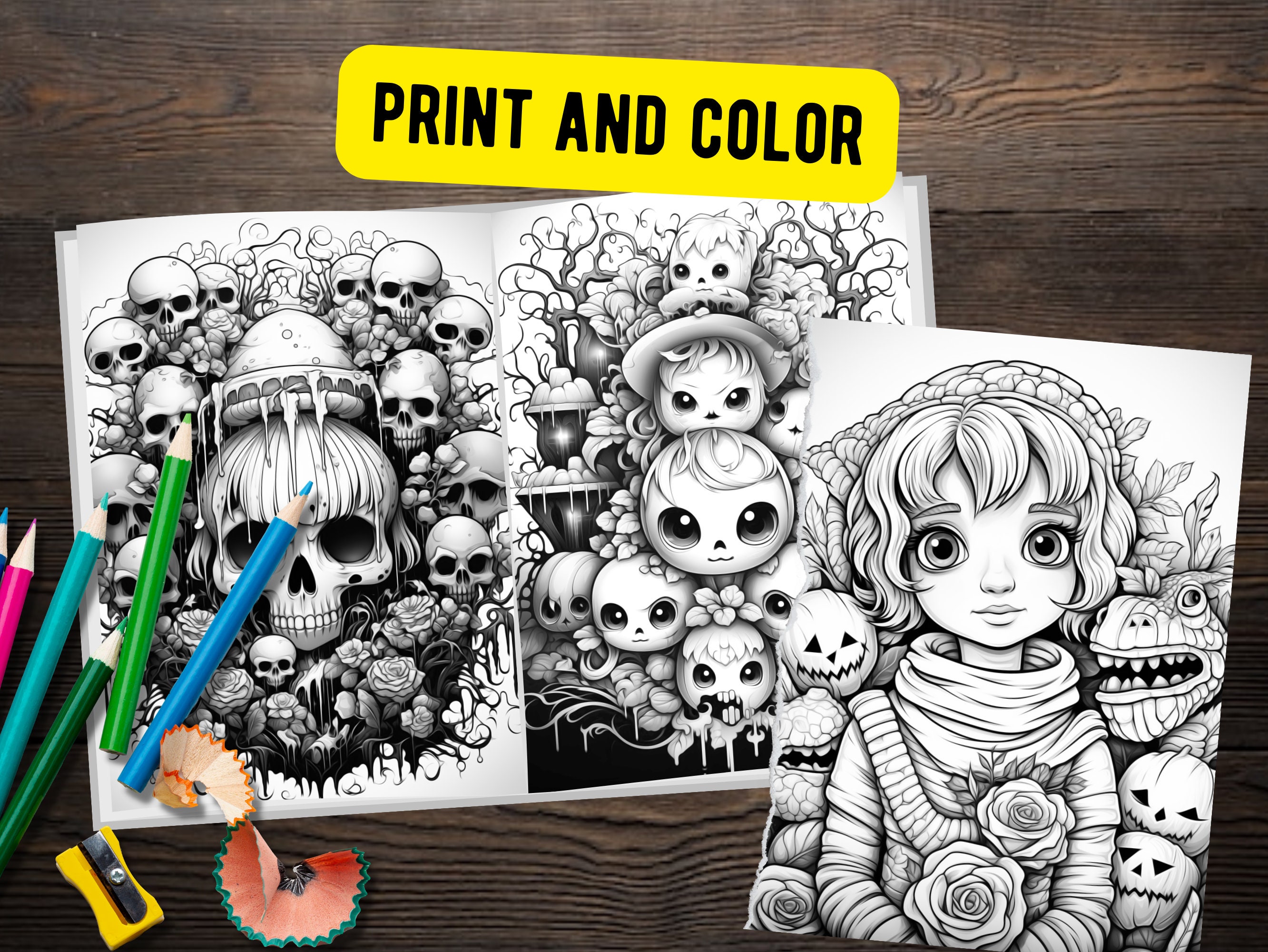 50 Pages Spooky Halloween Coloring Pages Vol. 2, Instant Download ...