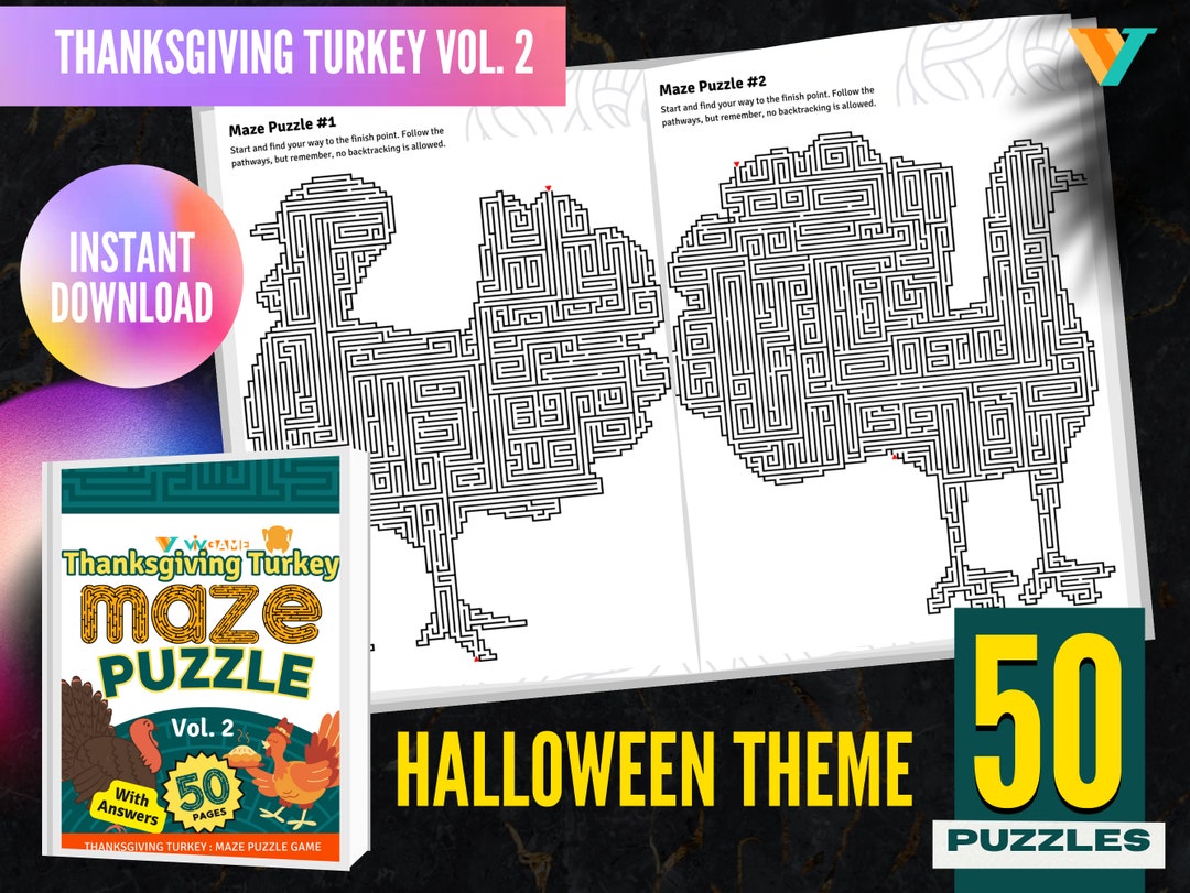 50 Thanksgiving Turkey Maze Puzzle Vol. 2 Printable Pages, Instant ...