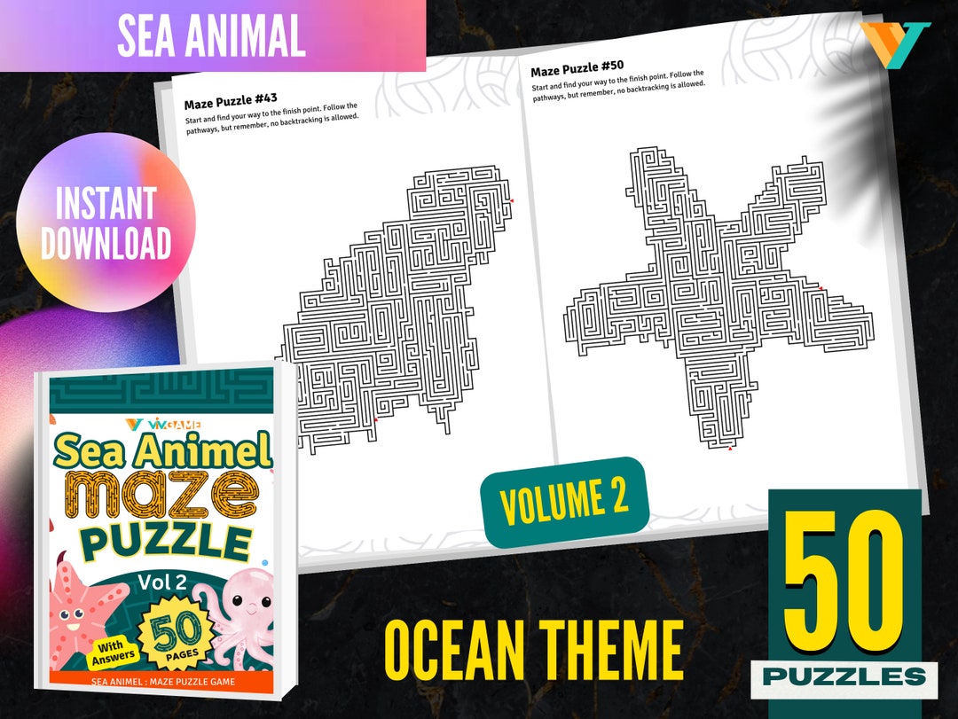 Sea Animal Ocean Creatures Maze Puzzle Game, 50 Pages, Instant Download ...
