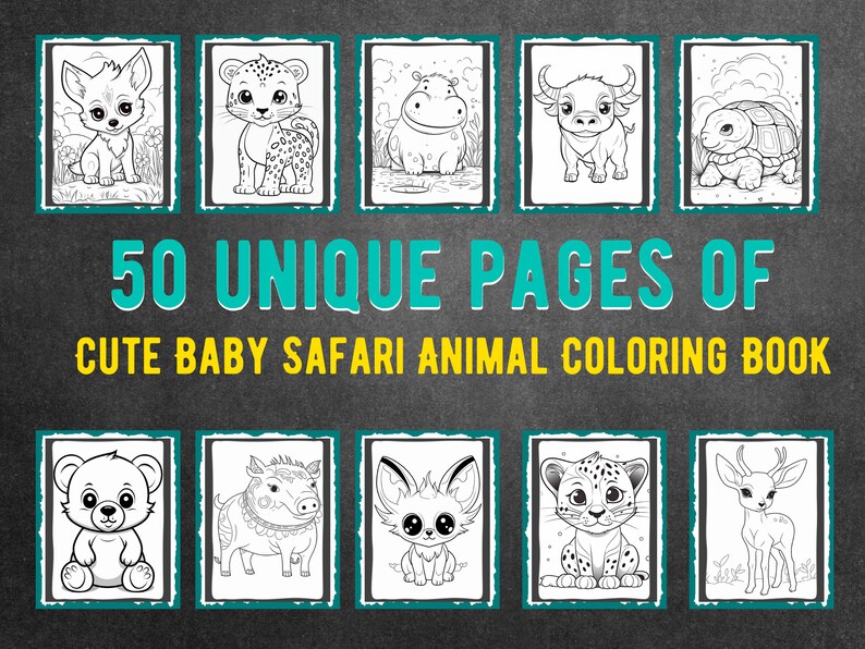 Cute Baby Safari Animal Coloring Pages, 50 Printable PDF Sheets, Wild ...