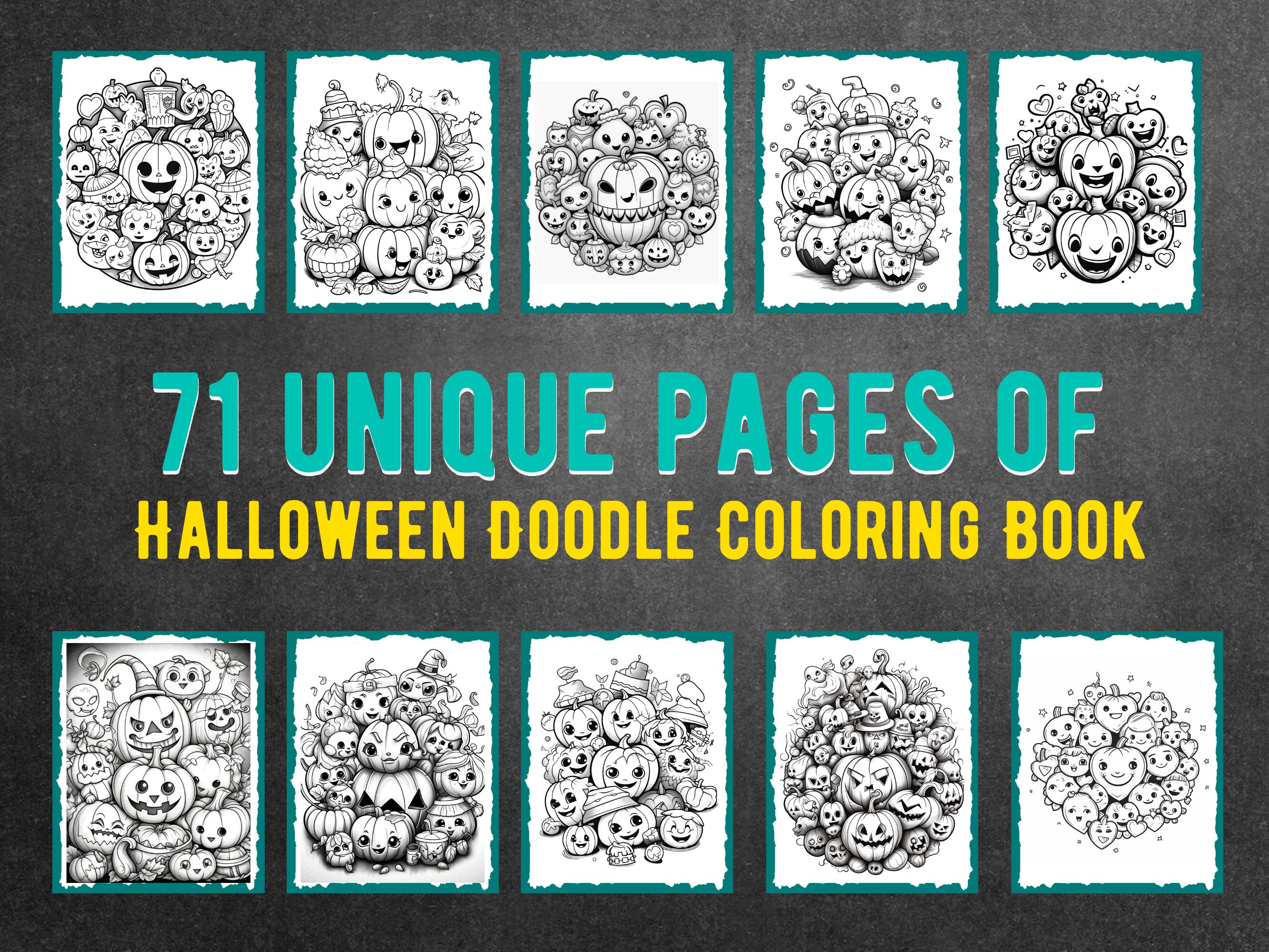 71 Halloween Doodle Coloring Pages for Adult and Kid, Printable PDF ...
