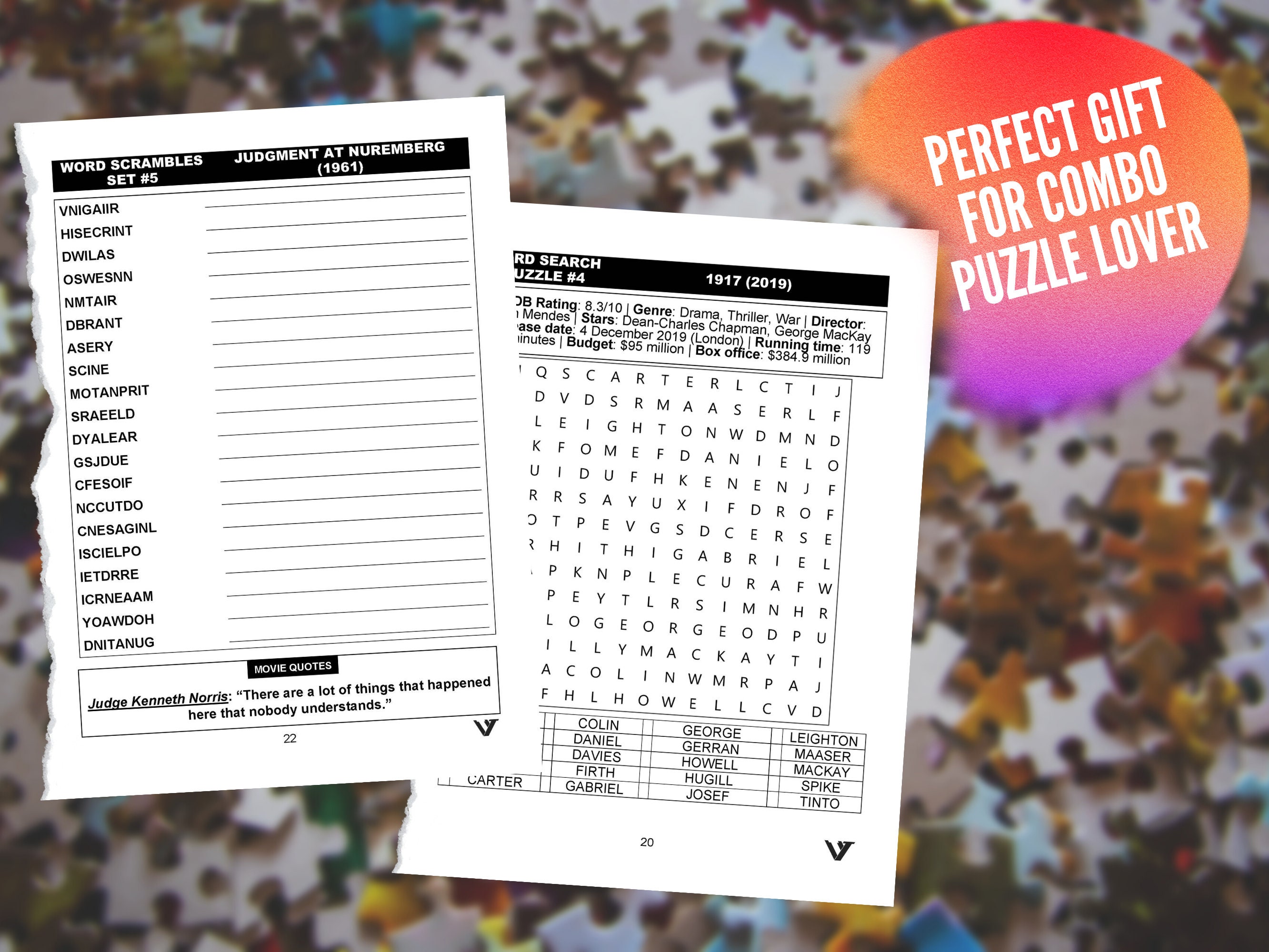 100 War Movie Puzzles Vol. 1, Word Search, Word Scramble, Missing Vowel ...