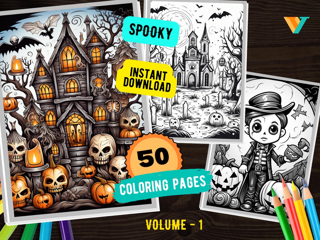 50 Halloween Spooky Coloring Pages for Adult, Instant Download ...