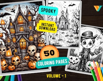 50 Halloween Spooky Coloring Pages for Adult, Instant Download ...