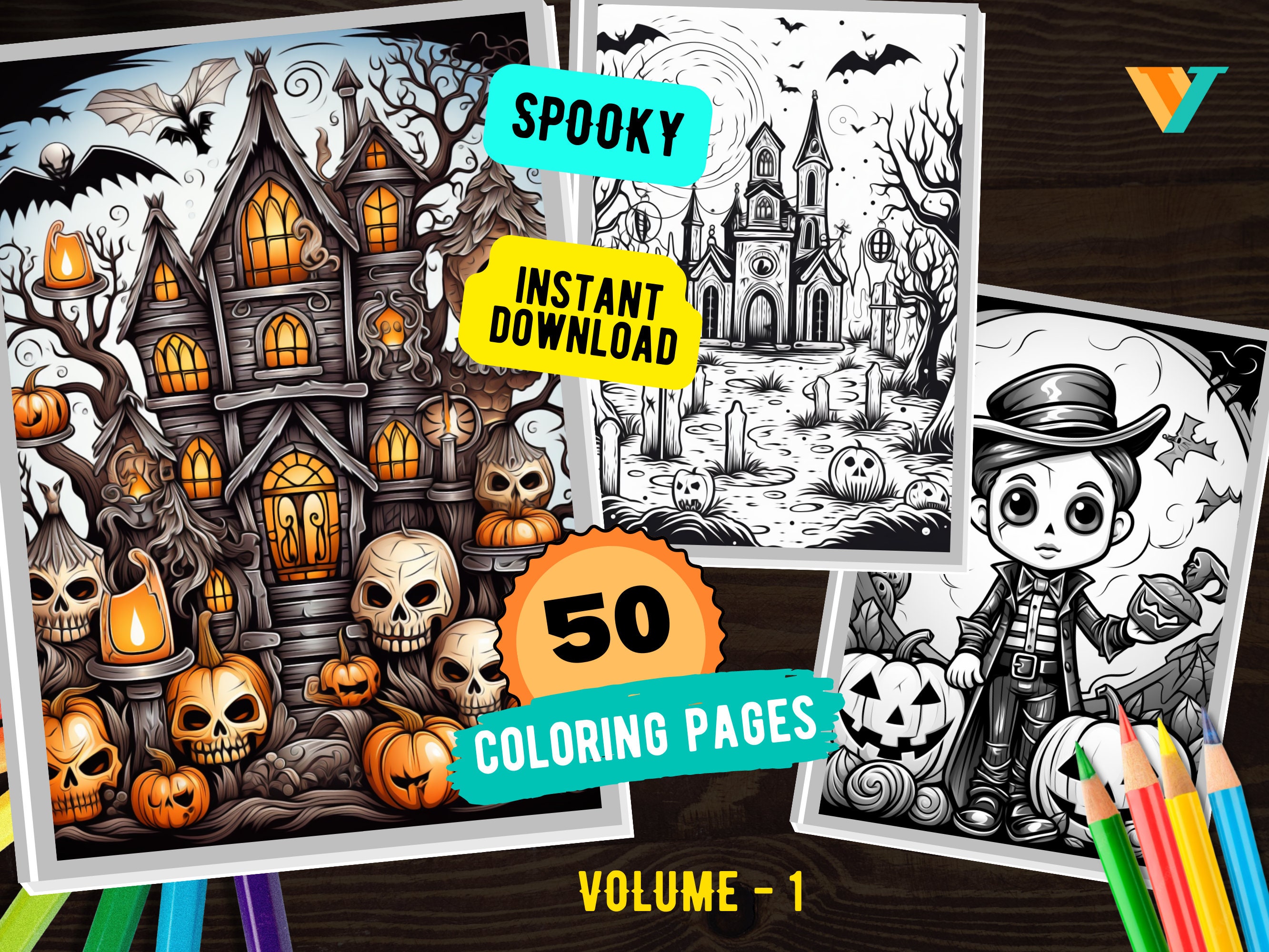 50 Halloween Spooky Coloring Pages for Adult, Instant Download ...
