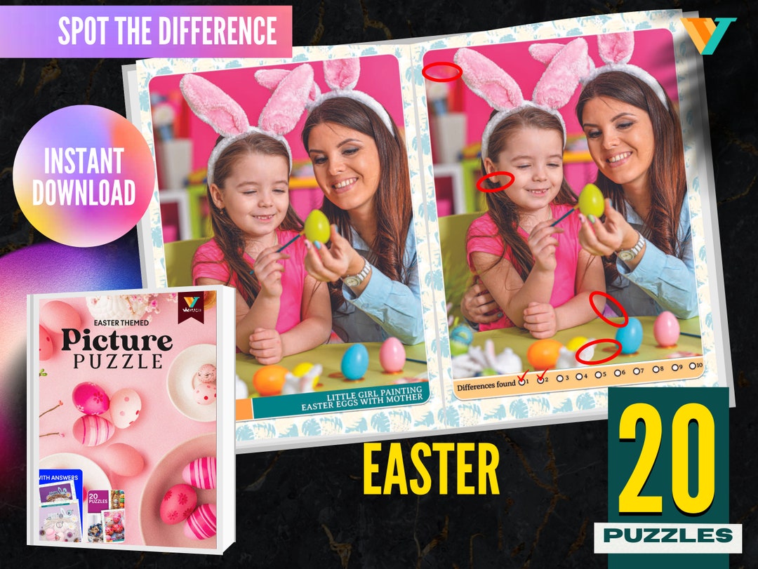 Happy Easter Party Find the Difference Colorful Images Printable PDF ...