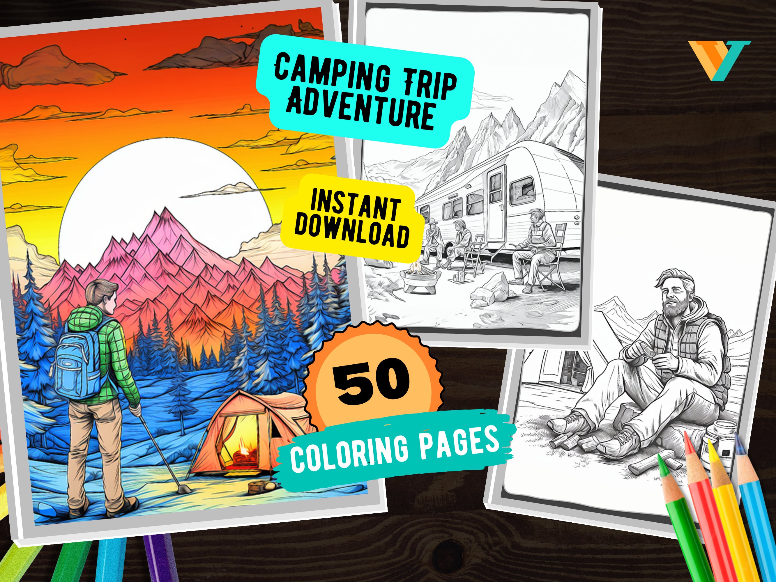 50 Camping Trip Adventure Coloring Pages Printable PDF, Hiking Coloring ...