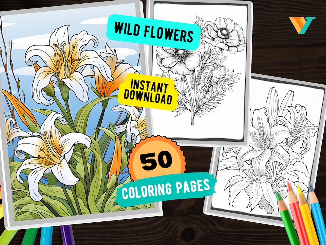 50 Wildflowers Coloring Pages Printable PDF, Nature Coloring Book ...
