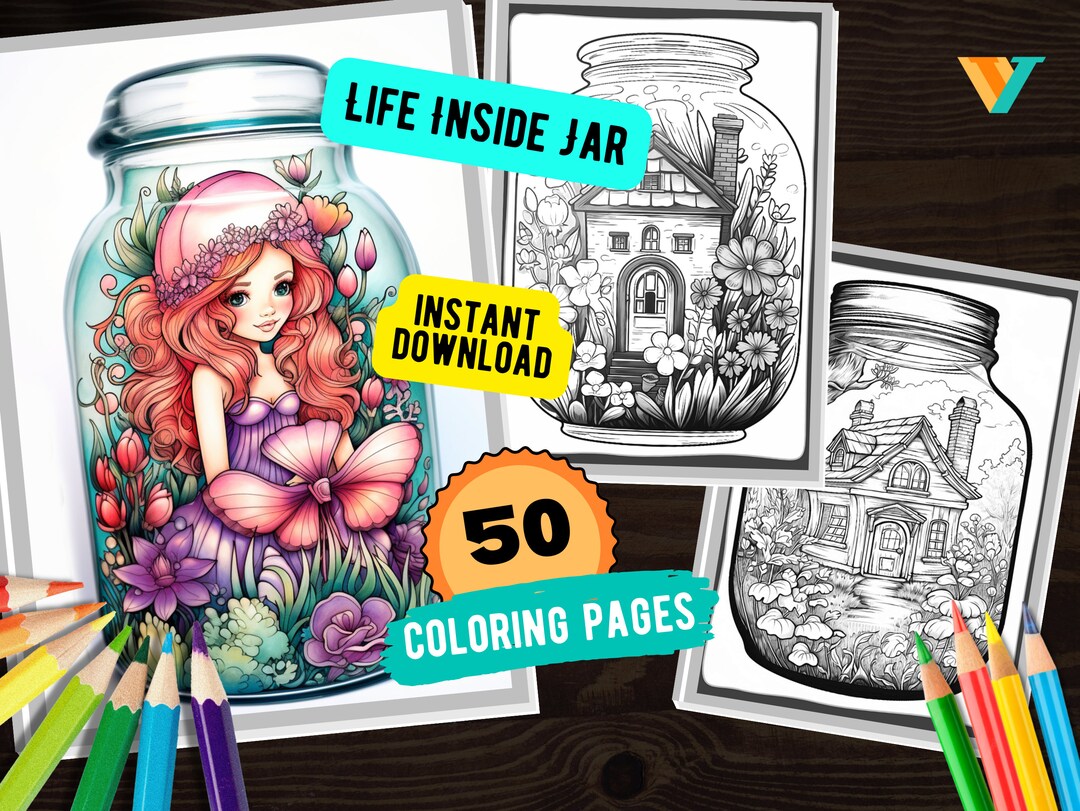 50 Life Inside Jar Coloring Pages, PDF File Instant Download, Cute ...