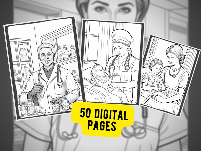 50 Pages Nursing Coloring Page Printable PDF, Professional Instant ...