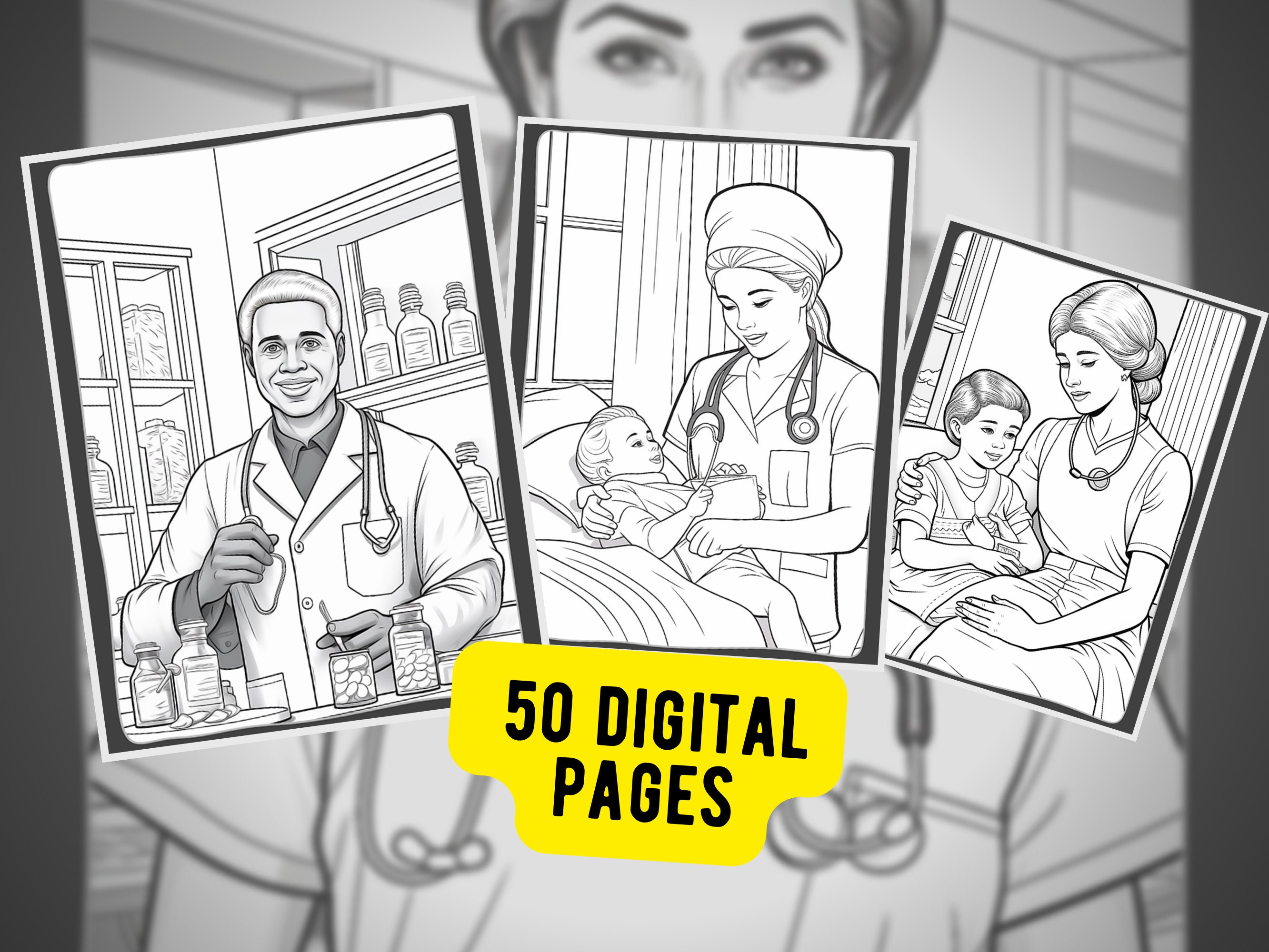50 Pages Nursing Coloring Page Printable PDF, Professional Instant ...