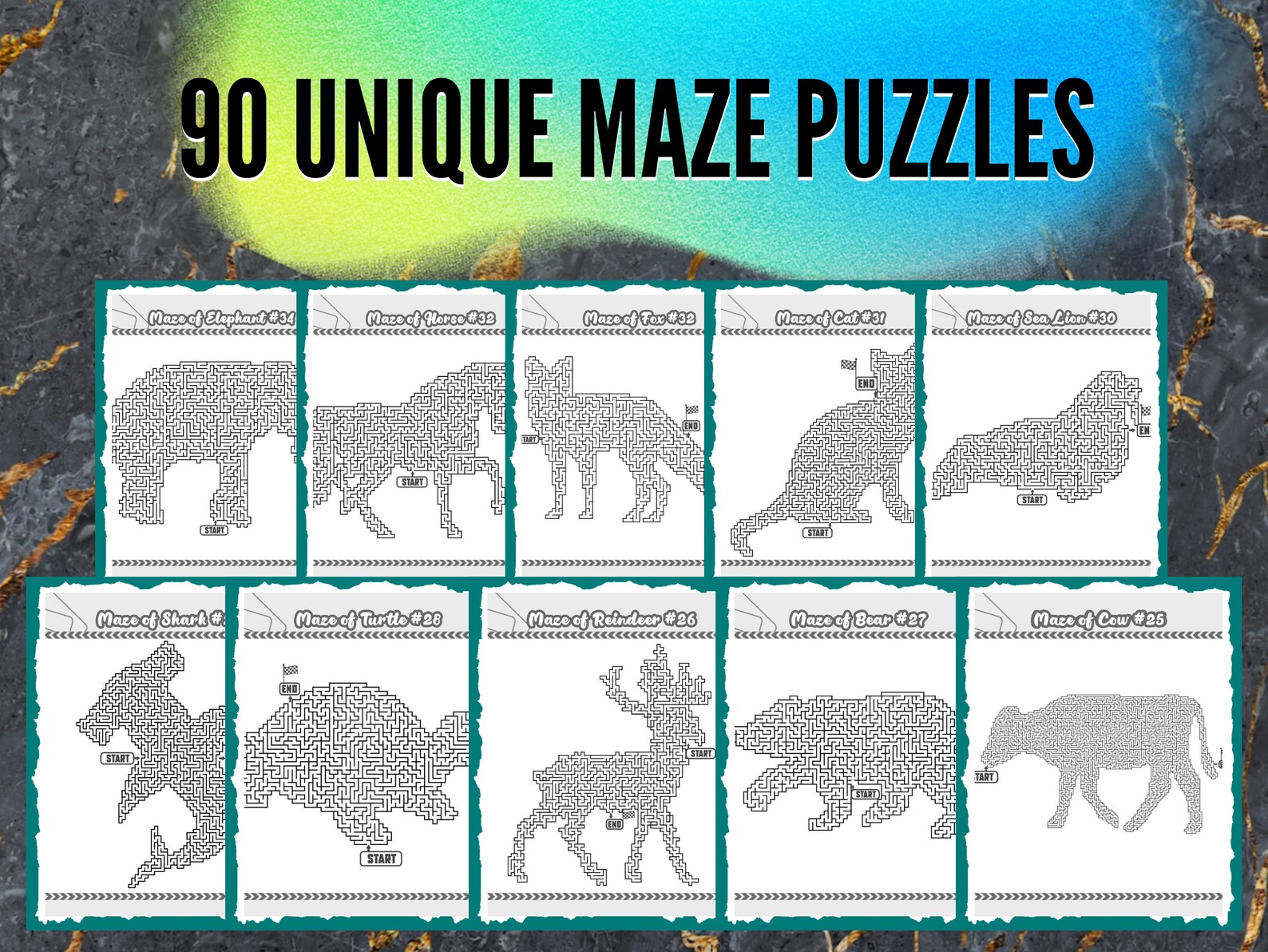 90 Pages of Animal Shaped Mazes Printable PDF for Kids of Ages 8-12 ...