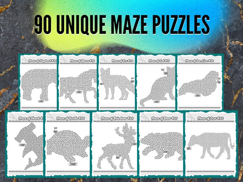 90 Pages of Animal Shaped Mazes Printable PDF for Kids of Ages 8-12 ...