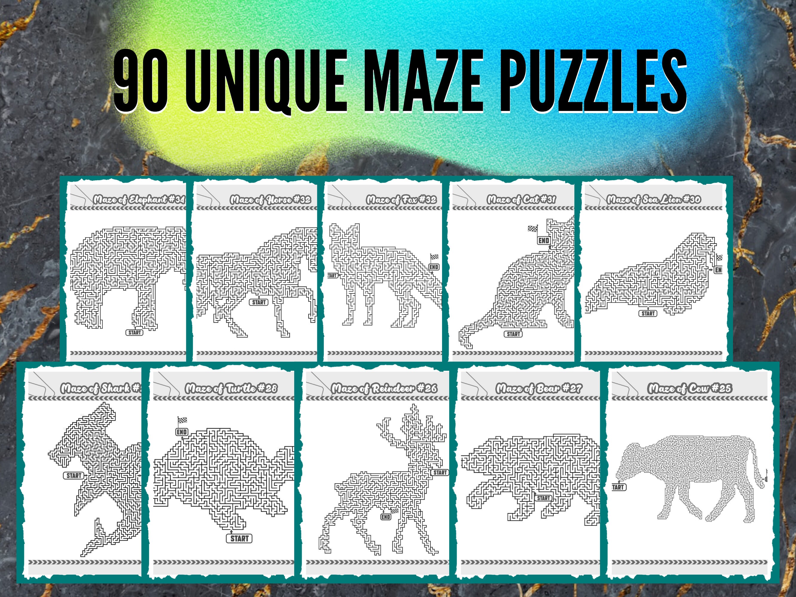90 Pages of Animal Shaped Mazes Printable PDF for Kids of Ages 8-12 ...