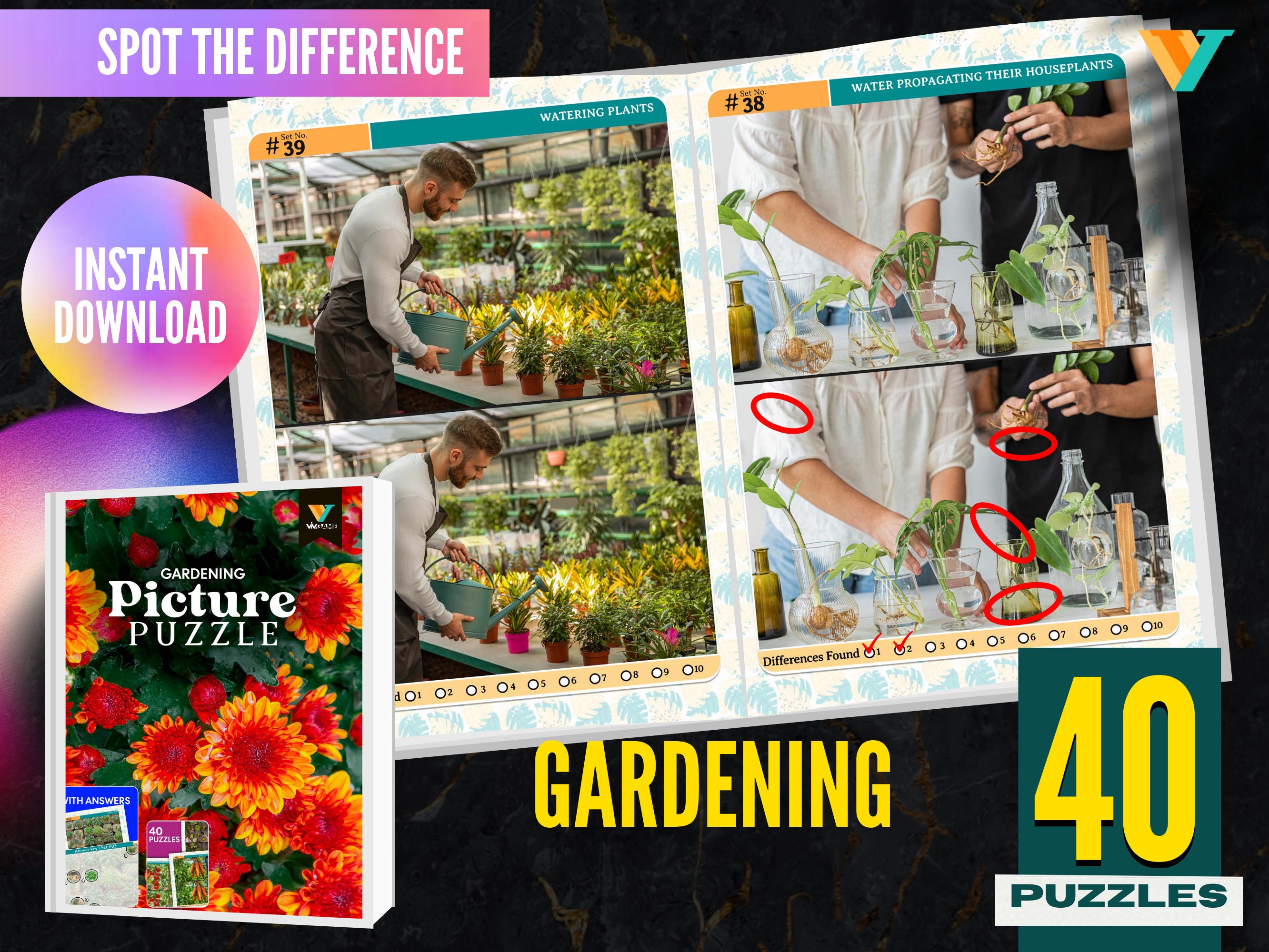 Gardening Lover Spot the Difference Printable Pages, Gardener ...