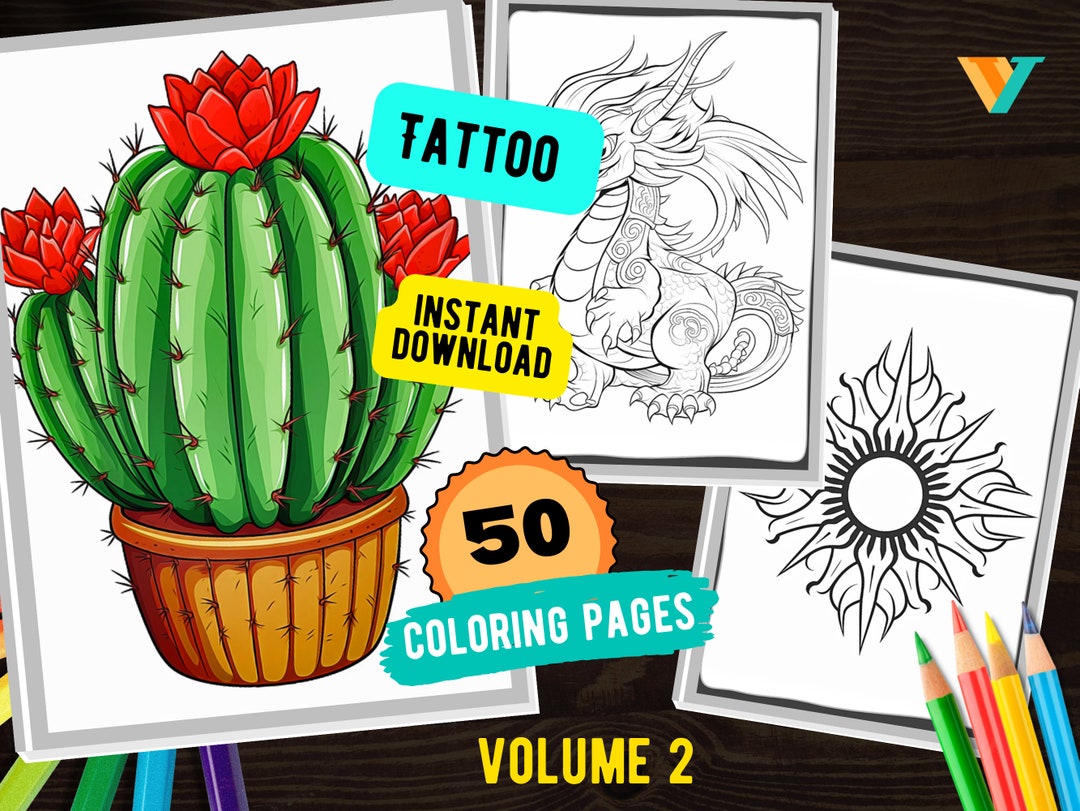 50 Tattoo Coloring Pages Volume 2: Instant Digital Download, Beautiful ...