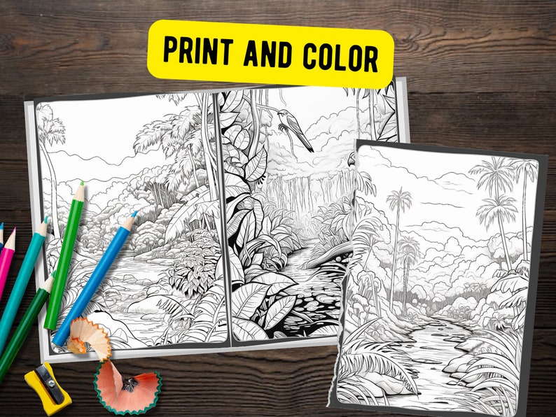 50 Rainforest Jungle Scenery Coloring Pages Instant Download, Kids ...